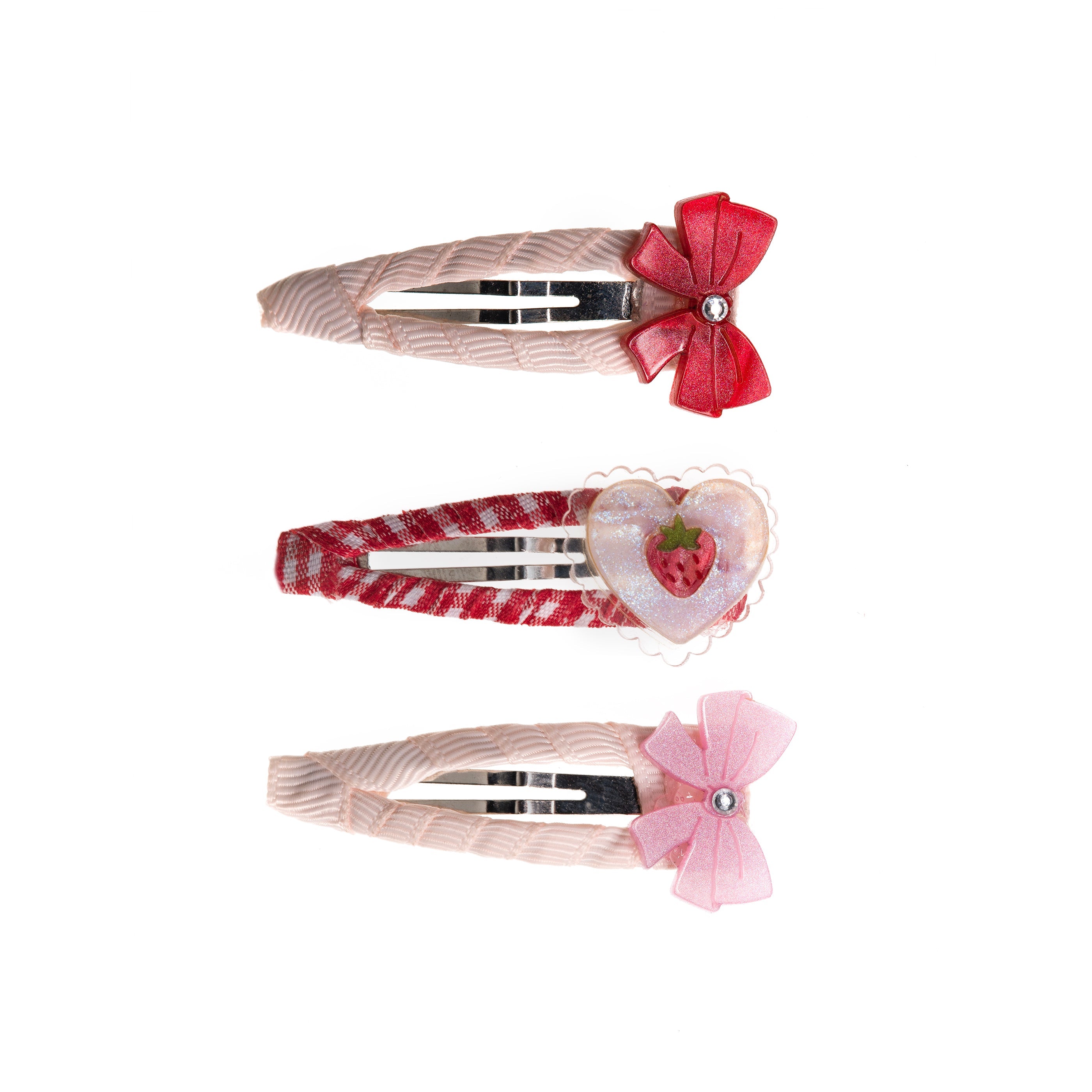 Red Pink Bows hearts Snap Clips – Lilies & Roses NY